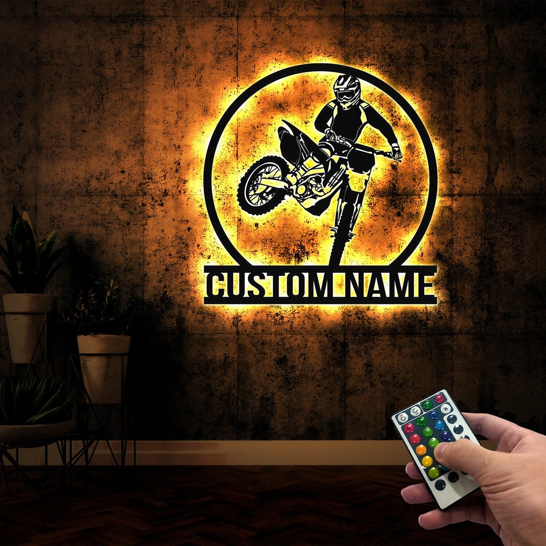 Custom Motocross Metal Sign LED Lights, Motocross Dirt Bike Wall Art ...