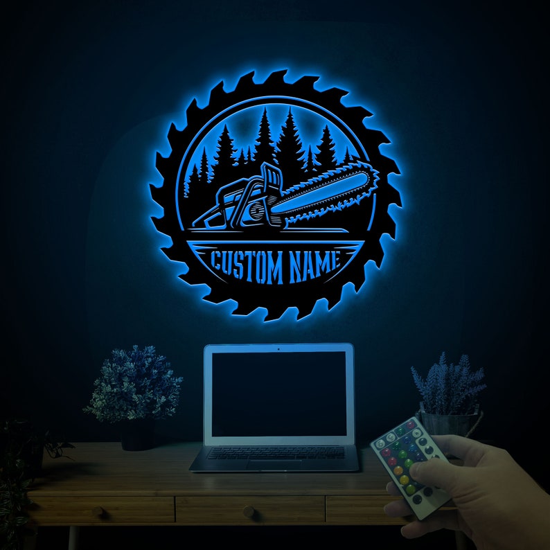 Personalized Chainsaw Wood Metal Wall Art With Led Lights, Custom ...