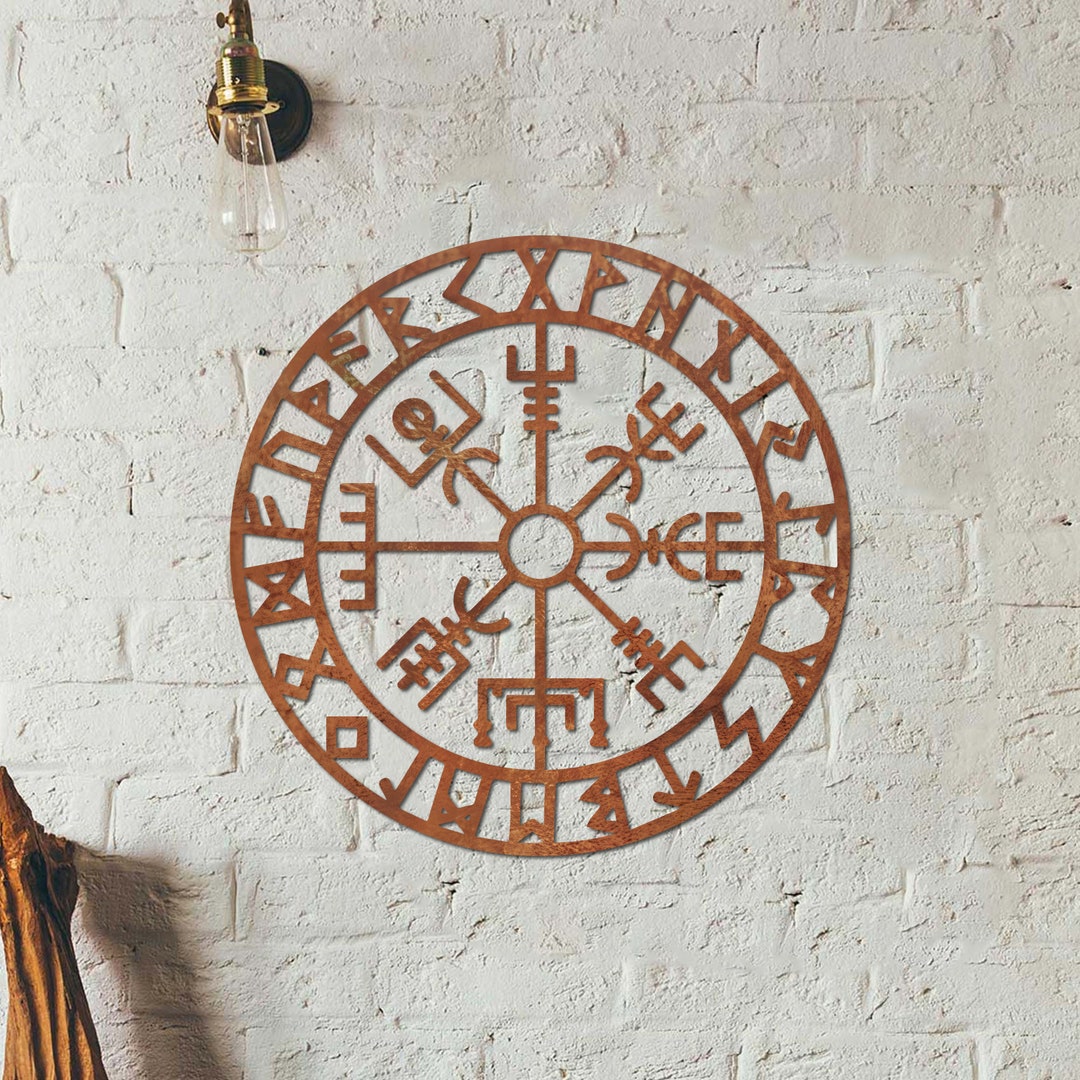 Viking Metal Sign Rusty, Vegvisir Wall Art, Rusty Decor, Rustic Celtic ...