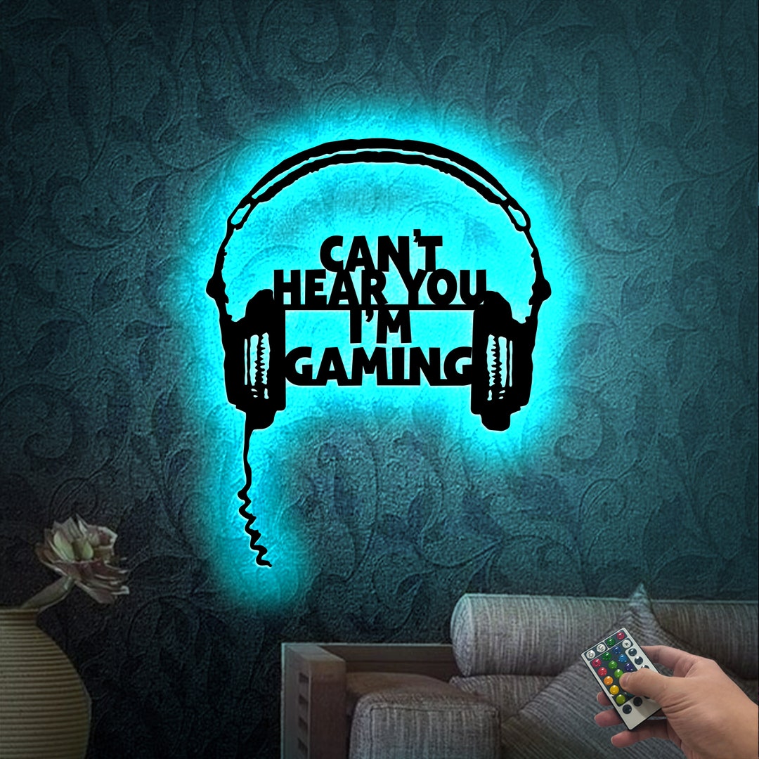 I Can't Here You I'm Gaming Metal Sign LED Lights, Metal Gamer Headset ...