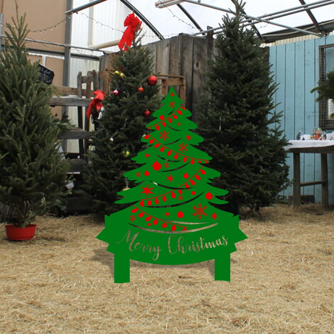 Christmas Tree Metal Yard Stake, Christmas Metal Sign, Merry Christmas ...