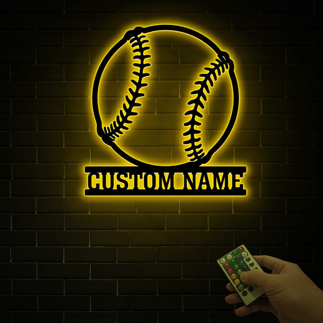 Custom Baseball Metal Sign With Led Lights, Baseball Wall Art, Baseball ...