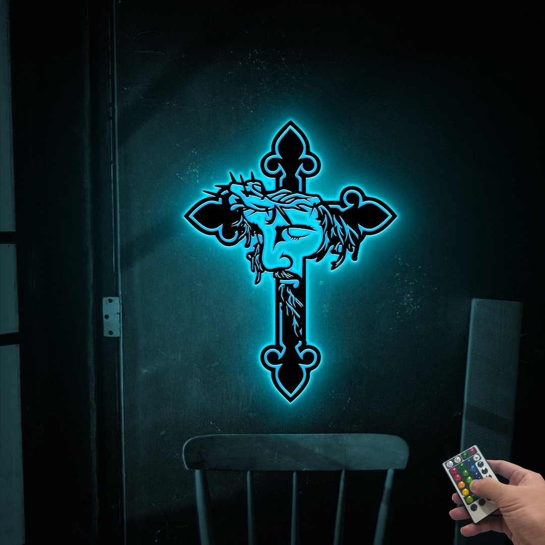 Jesus Cross Metal Sign Wall Art With Led Lights, Large Metal Wall ...