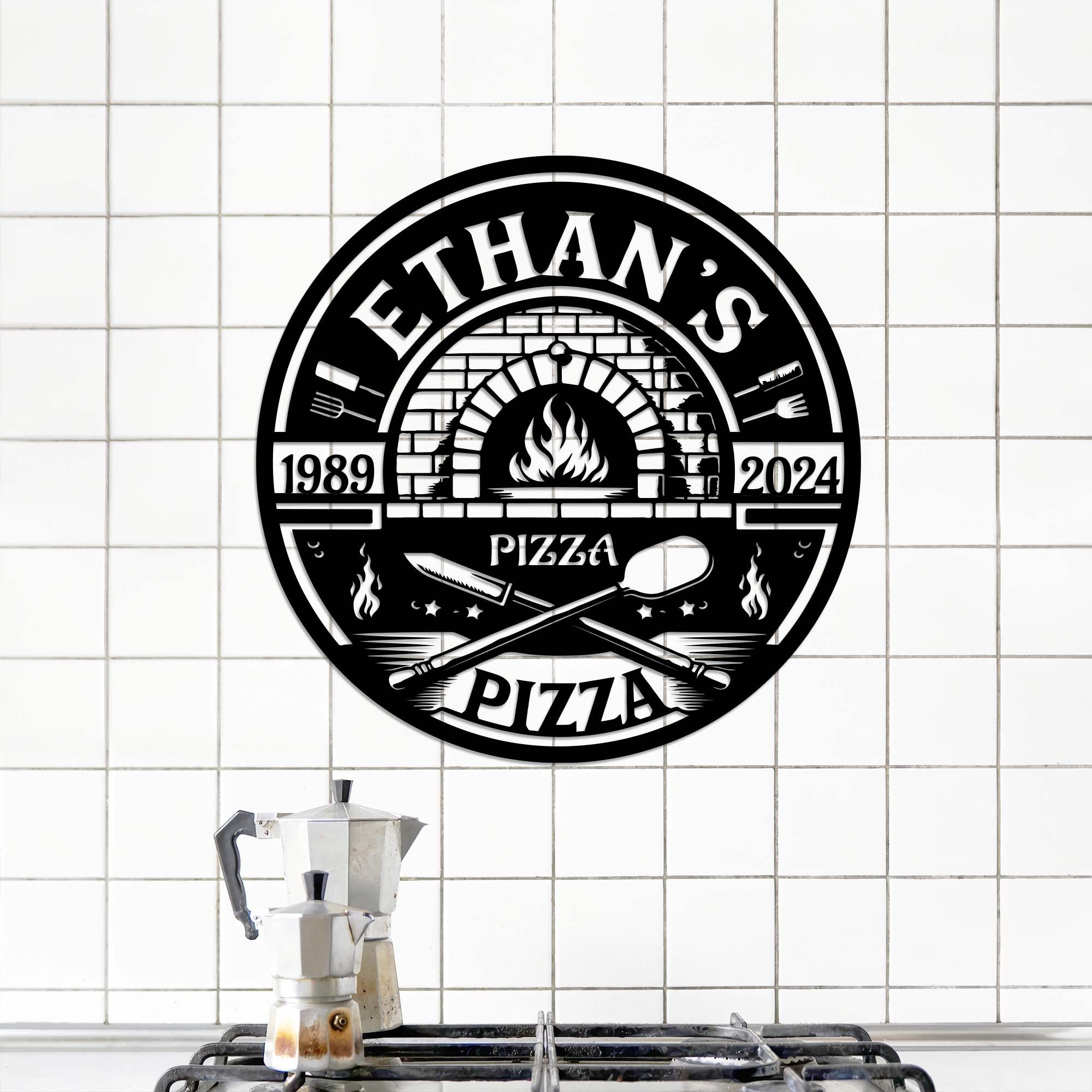 Custom Metal Pizza Oven Metal Sign Wall Art LED Lights, Personalized ...
