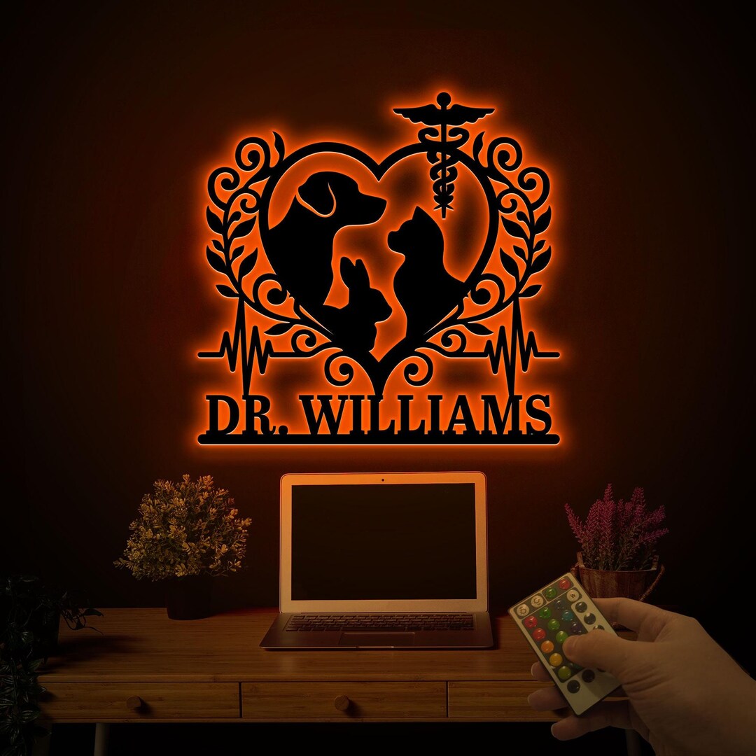 Personalized Vet Metal Wall Art With LED Light, Custom Veterinarian ...