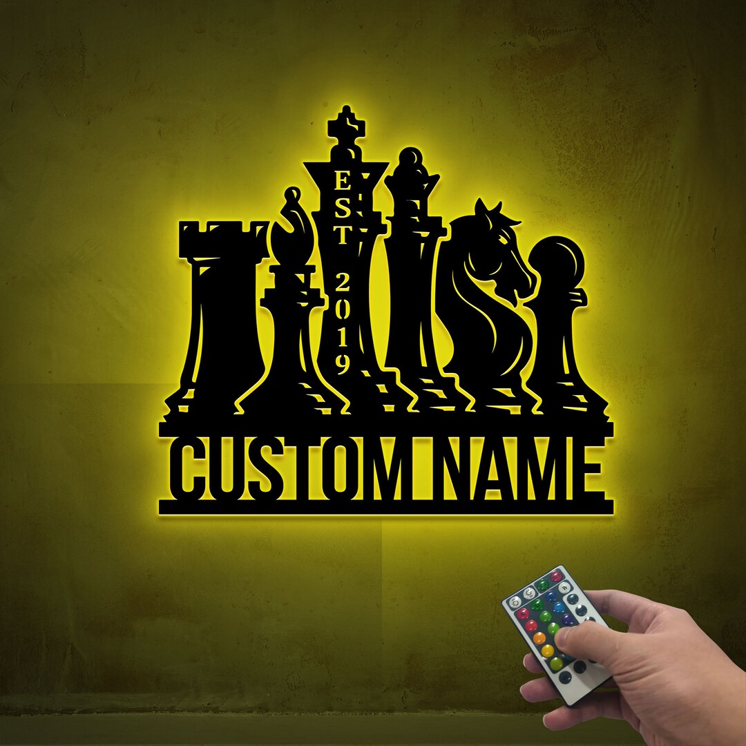 Personalized Chess Metal Sign Wall Art With Led Lights, Custom Chess ...