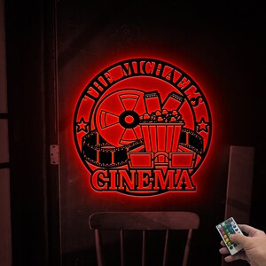 Personalized Home Cinema Metal Wall Art With Lights, Movie Room Art ...