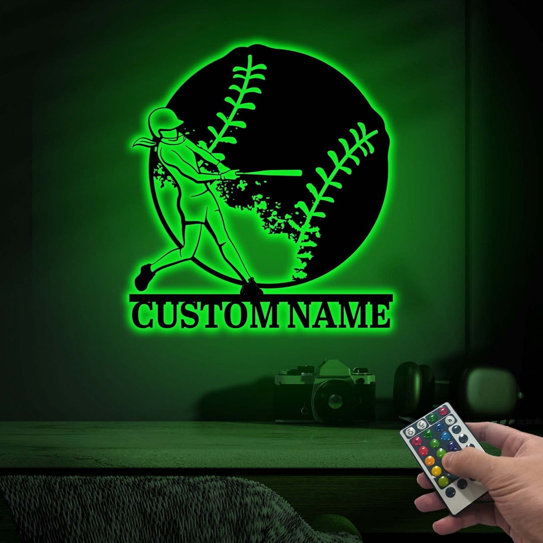 Custom Softball Metal Sign With LED Lights, Softball Player Name Sign ...