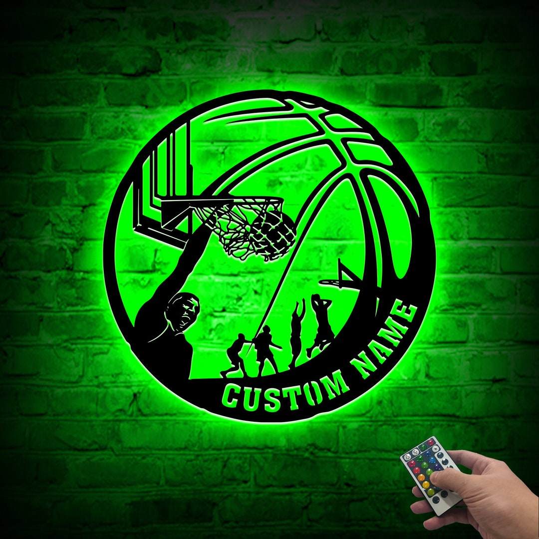 Personalized Basketball Metal Sign Wall Art With Led Lights, Custom ...