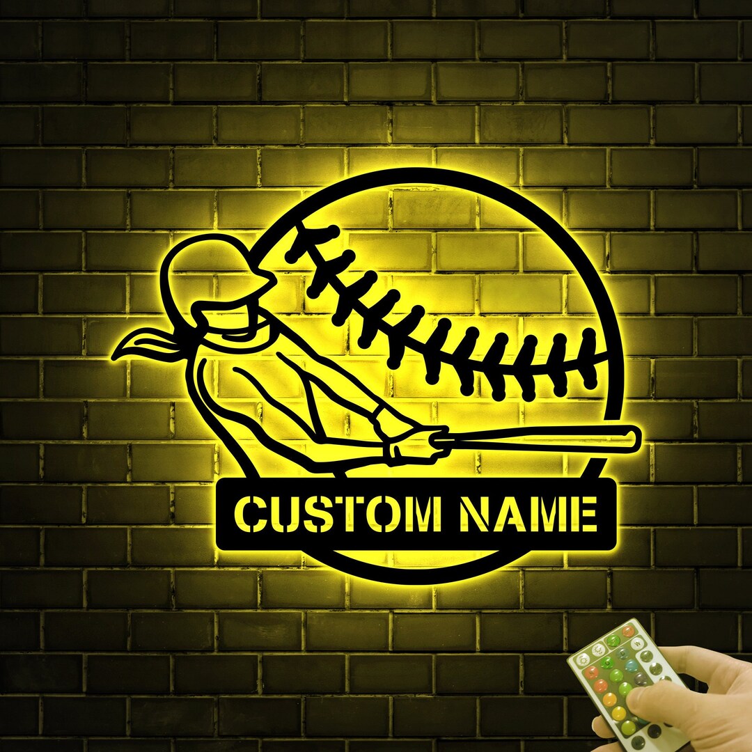 Custom Softball Metal Sign Led Light, Softball Wall Decor, Softball ...