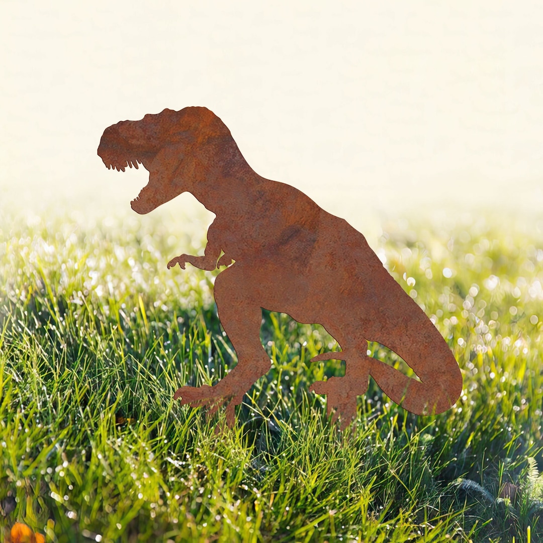 Rusty Metal Dinosaur, Metal T Rex Garden Stake, Dinosaur Garden Sign ...