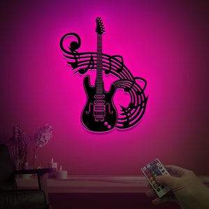 LED Guitar Metal Wall Art, Music Room Decor - Etsy