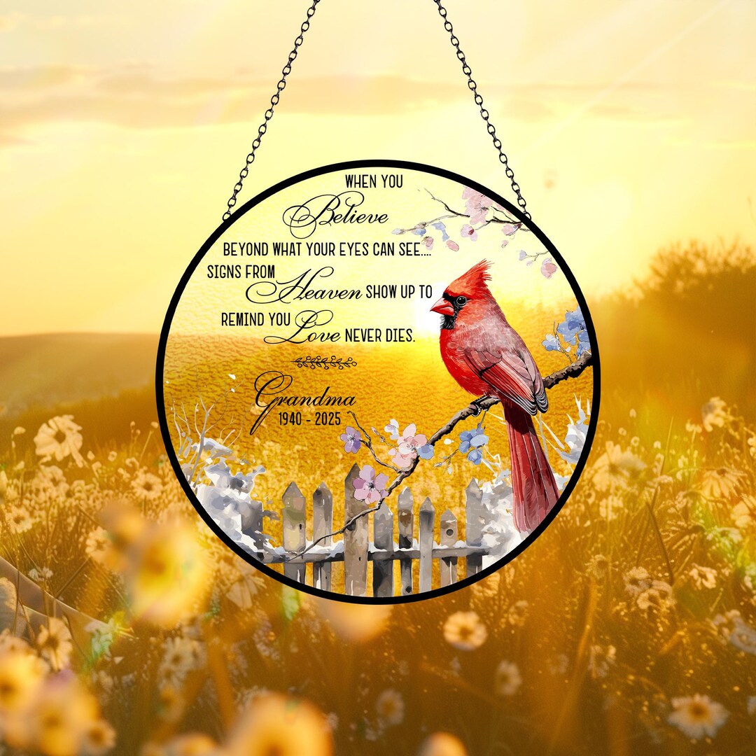 Personalized Cardinal Memorial Sun Catcher, Stained Glass Heaven Sign ...