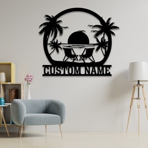 Custom Metal Beach House Sign With LED Lights, Sunset Beach Decor ...