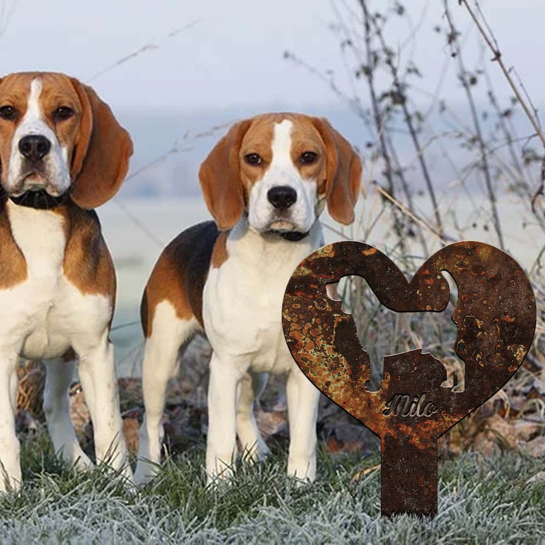 Beagle Dog Garden Stake, Rustic Metal Beagle Name Sign, Dog Grave ...