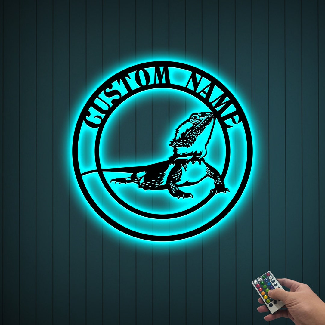 Personalized Bearded Dragon Metal Sign Led Lights, Bearded Dragon Name ...