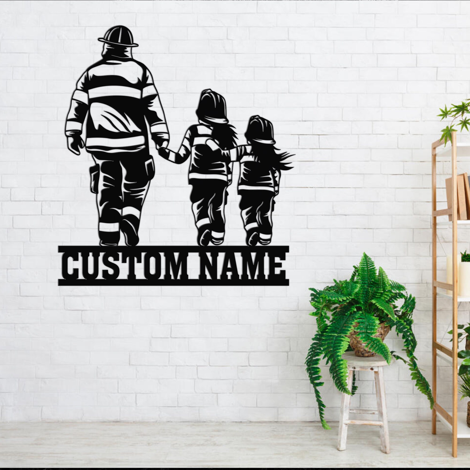 Personalized Firefighter Father and Kids Metal Sign With LED - Etsy