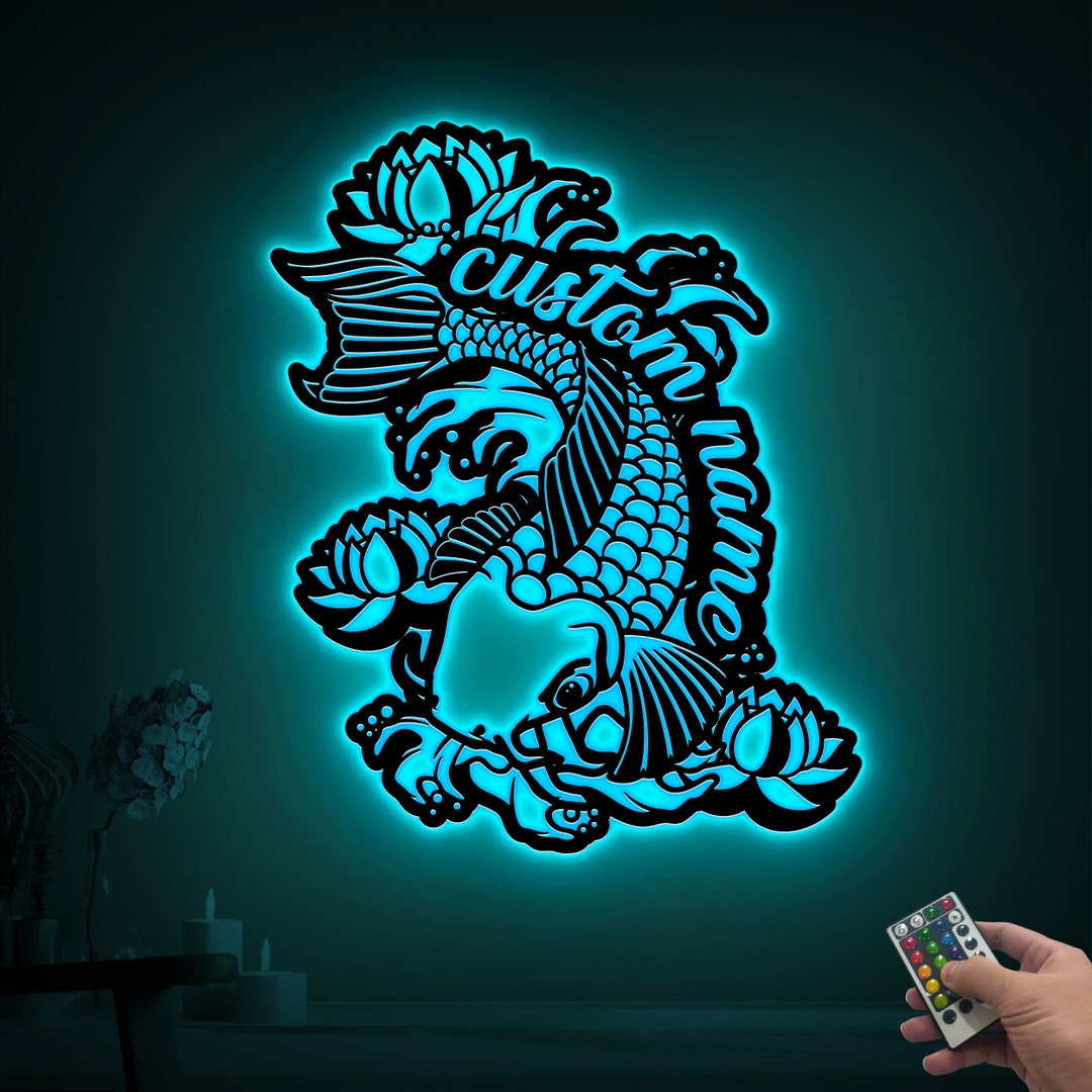 Custom Koi Fish Metal Wall LED Lights, Koi Fish Wall Art, Modern ...