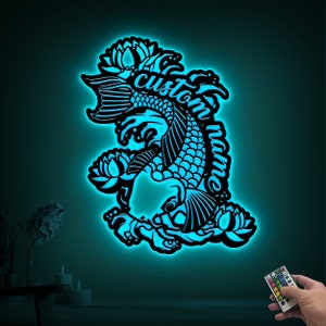 Custom Koi Fish Metal Wall LED Lights, Koi Fish Wall Art, Modern ...