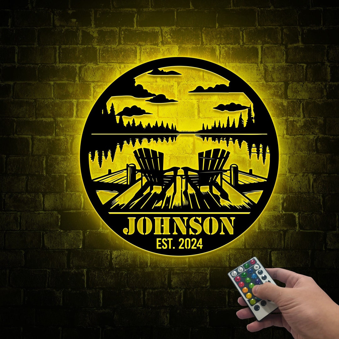 Personalized Family Name Dock Metal Sign With Led Lights, Cottage Dock ...