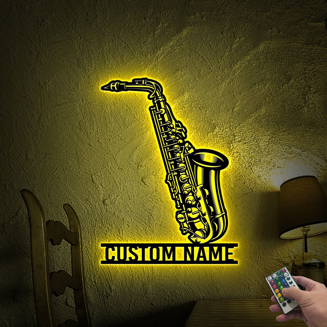 Custom Saxophone Metal Sign With LED Lights, Personalized Music Room ...