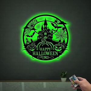 Happy Halloween Metal Wall Art Led Lights, Halloween Sign, Spooky Sign ...