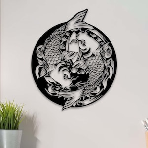 Metal Koi Fish Wall Art LED Lights, Feng Shui Koi Fish Wall Decor, Yin ...