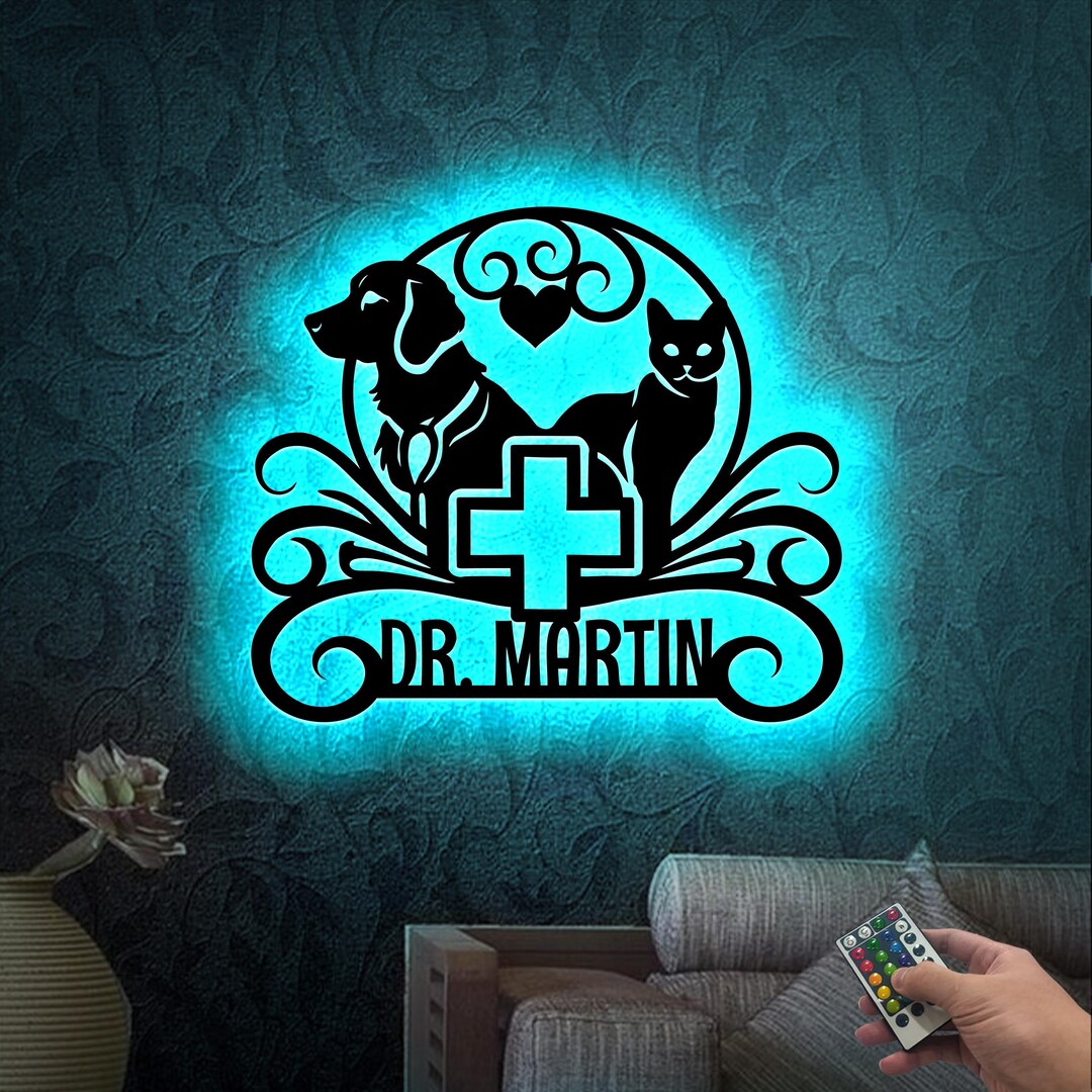 Custom Vet Metal Sign Wall Art Led Light, Personalized Veterinarian ...