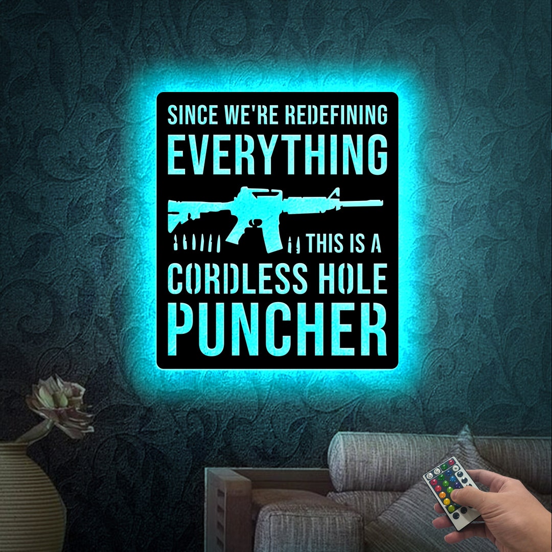 Gun Wall Art With LED Lights, Metal Gun Sign Home Decor, Armory Decor ...