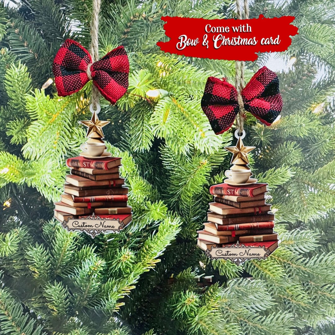 Custom Name Book Ornament, Christmas Book Tree Name Ornament, Book ...