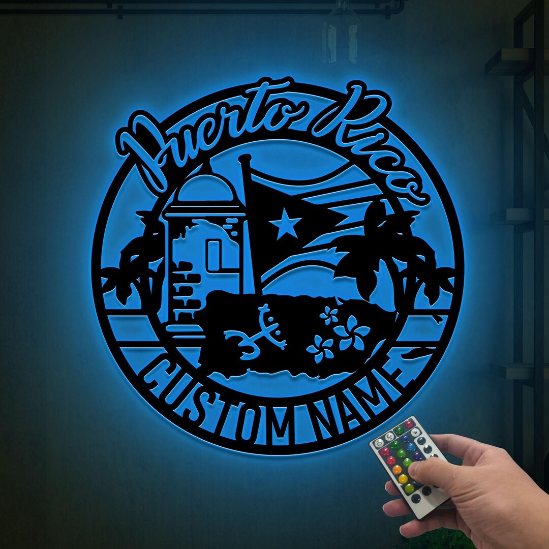 Personalized Puerto Rico Flag Metal Wall Art With Led Lights, Puerto ...