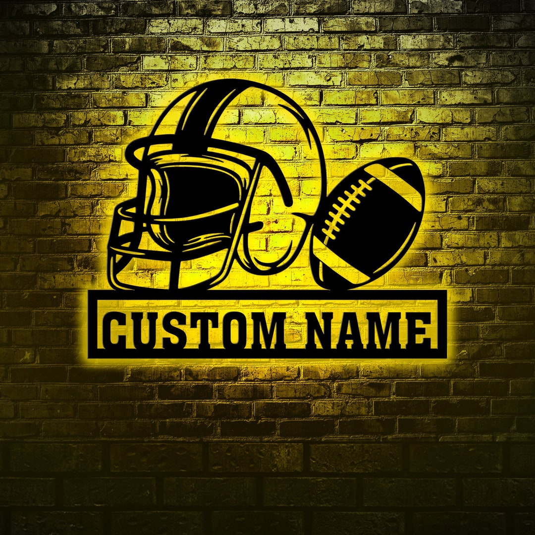 Custom American Football Metal Sign With LED Lights, Football Helmet ...