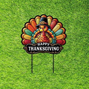 Thanksgiving Turkey Metal Garden Sign, Autumn Colors Happy Thanksgiving ...