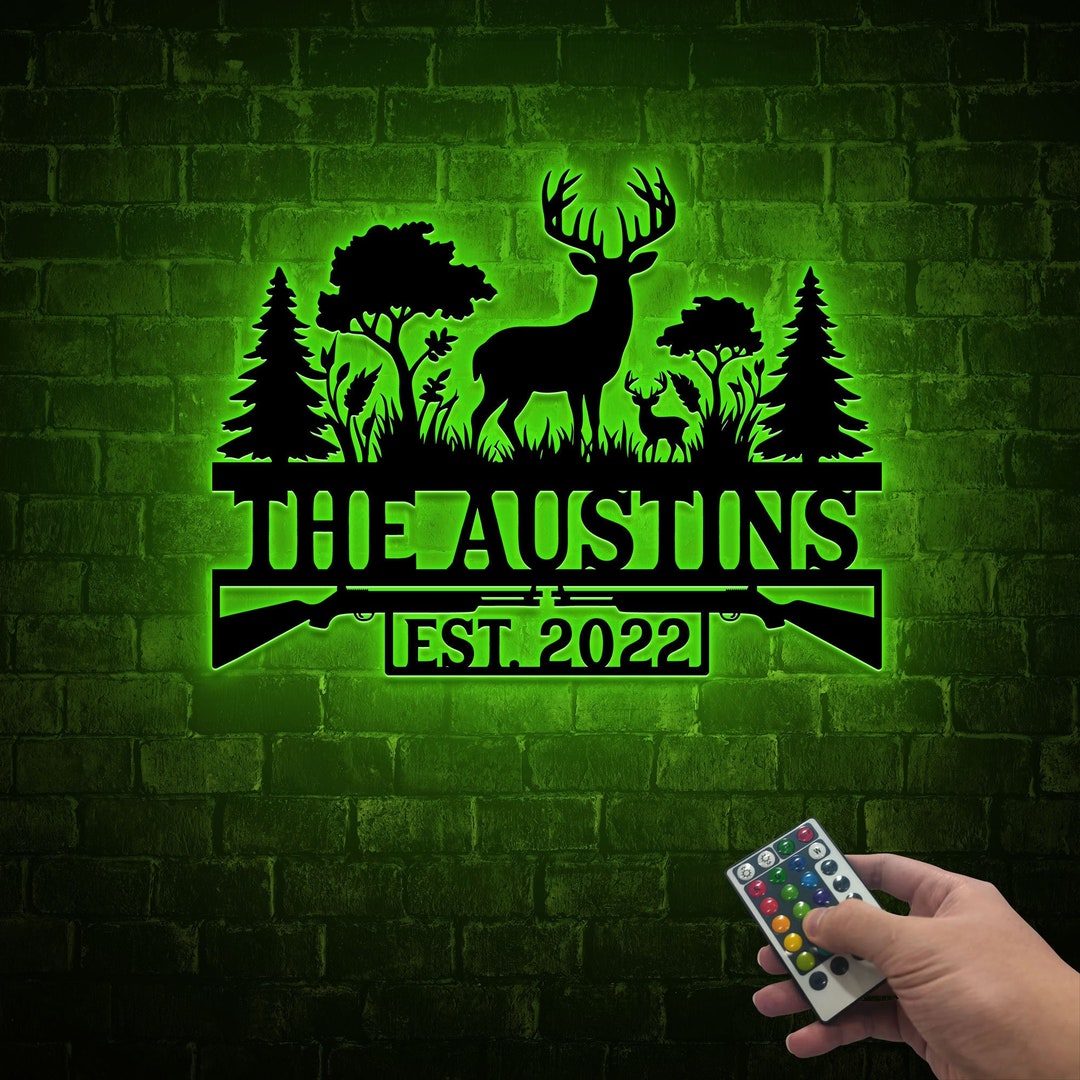 Personalized Hunting Metal Sign With Led Lights, Custom Family Name ...