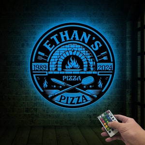 Custom Metal Pizza Oven Metal Sign Wall Art LED Lights, Personalized ...