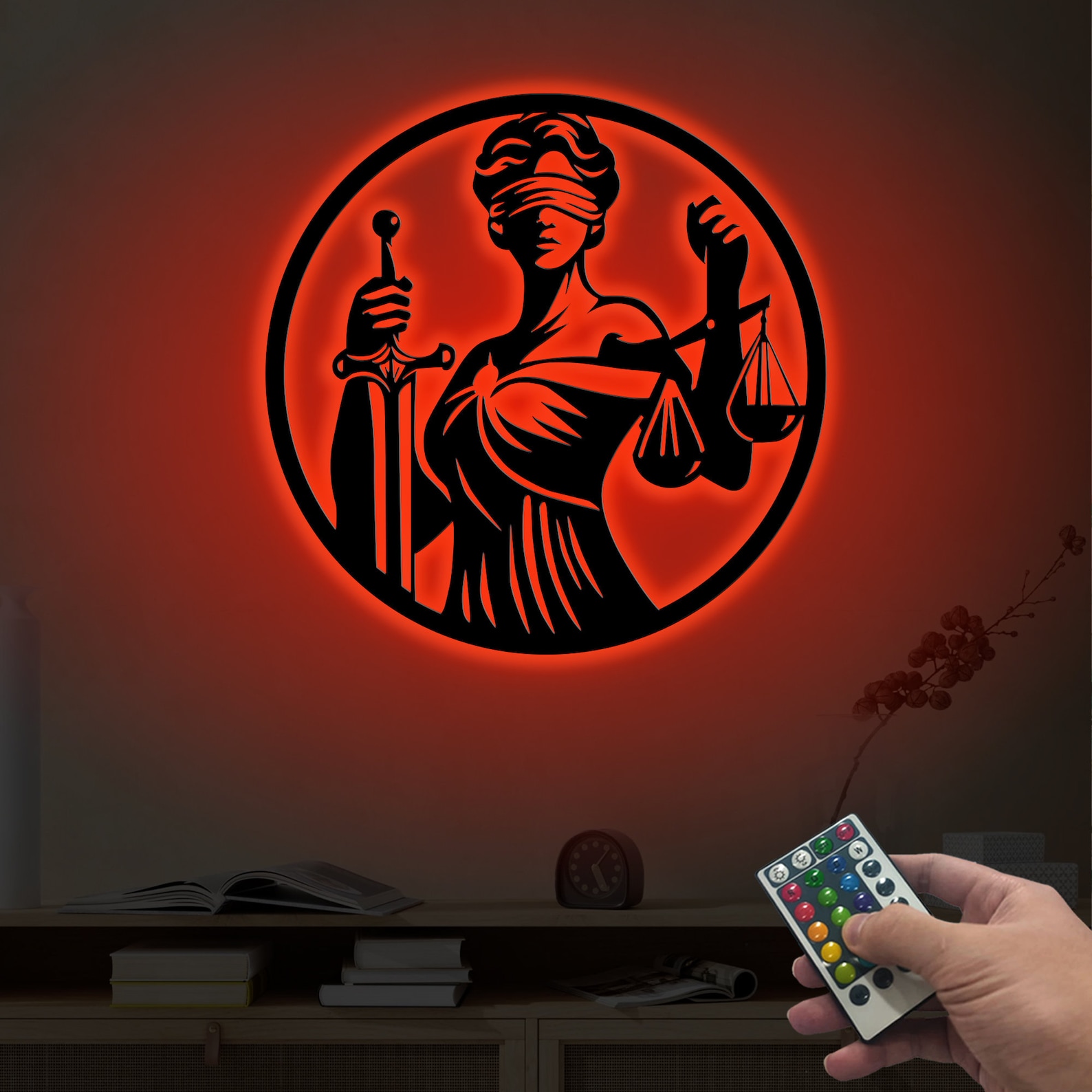 Lady Justice Metal Wall Art With LED Lights, Law Office Decor - Etsy