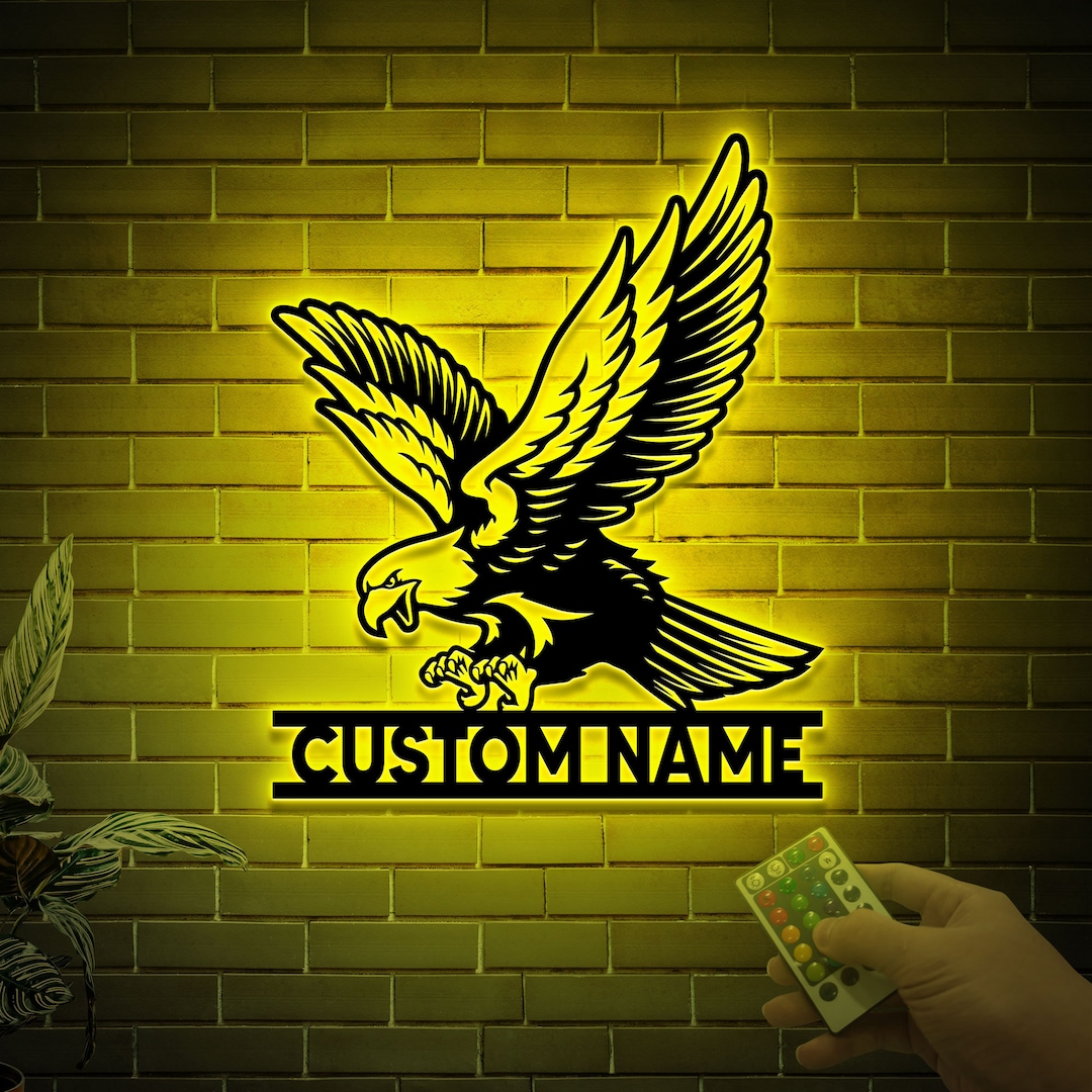 Custom American Eagle Metal Sign Wall Art With Led Lights, Bald Eagle ...