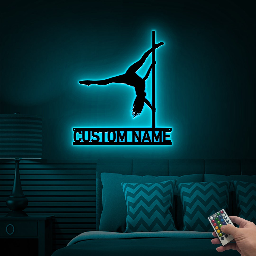 Custom Pole Dance Metal Sign Wall Art With LED Lights, Personalized ...