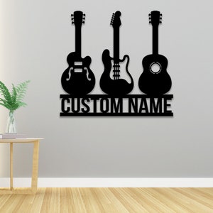 Personalized Guitar Metal Sign With LED Light, Silhouette Guitar Player ...