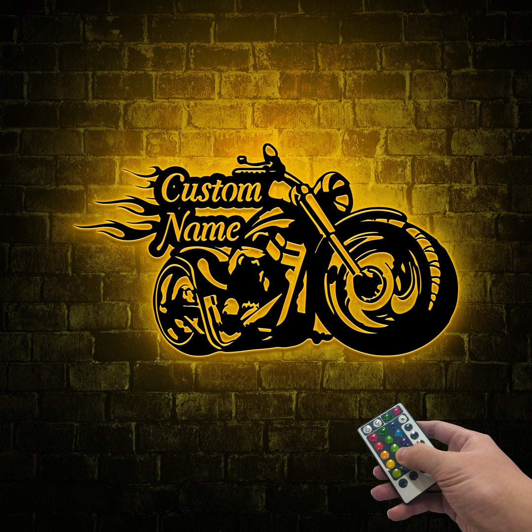 Custom Motorcycle Metal Sign Wall Art With Led Lights, Motorbike Metal ...
