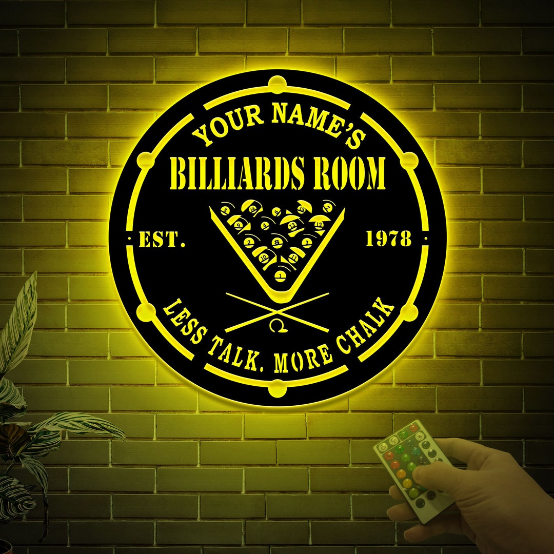 Personalized Billiards Metal Sign With Led Lights, Billiards Room Sign ...