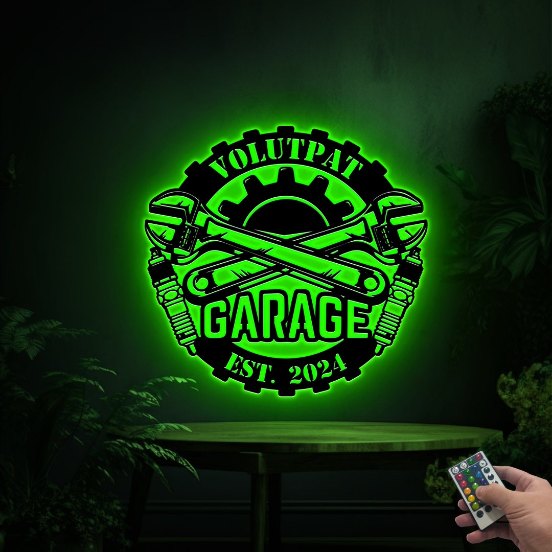 Personalized Garage Metal Sign With Led Lights, Garage Metal Art, Work ...