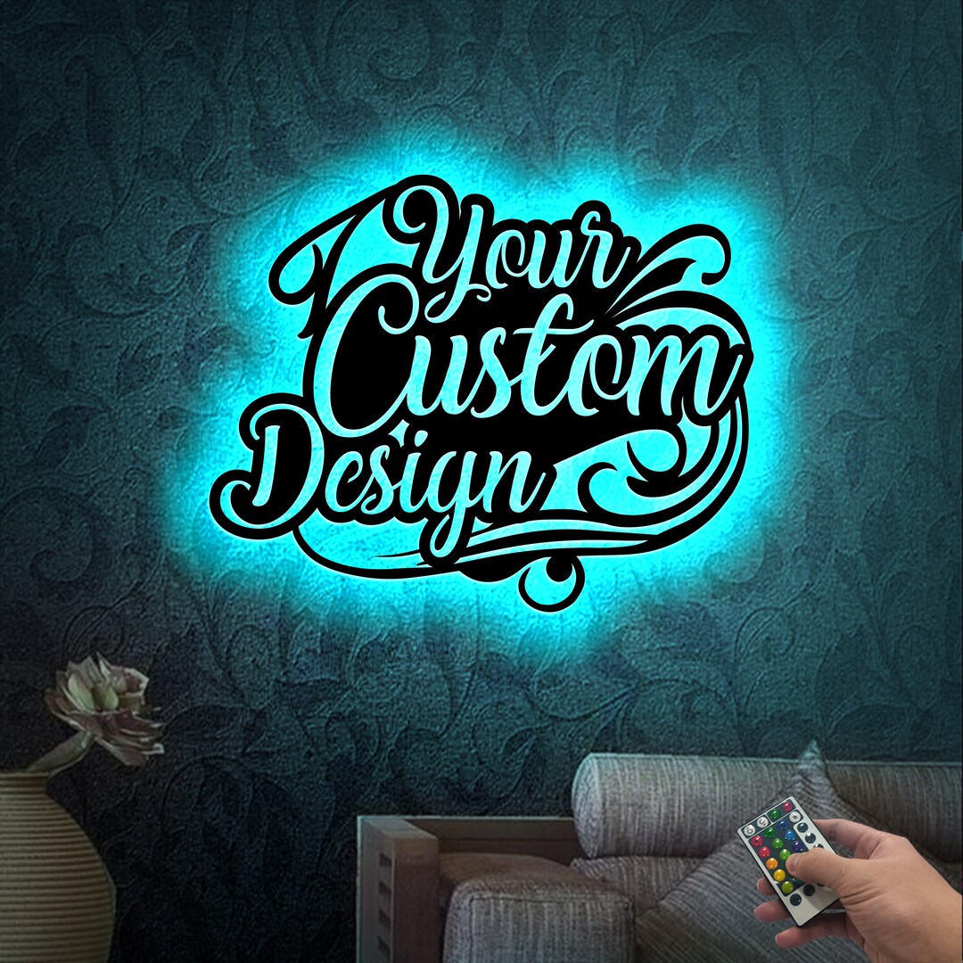Custom Design Metal Sign Wall Art With Led Lights, Your Logo Here ...