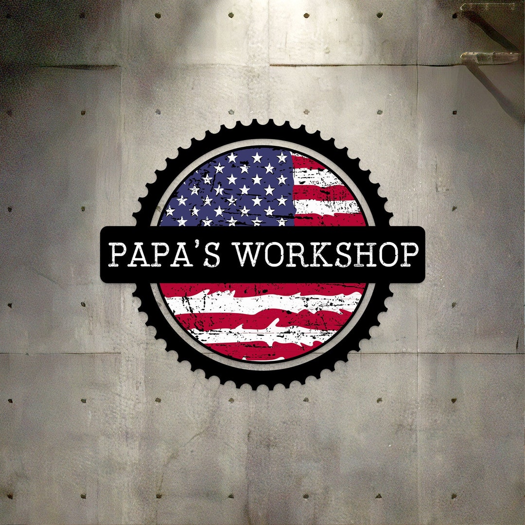 Personalized Fathers Day Sign With Led Lights, Papas Work Shop Metal ...