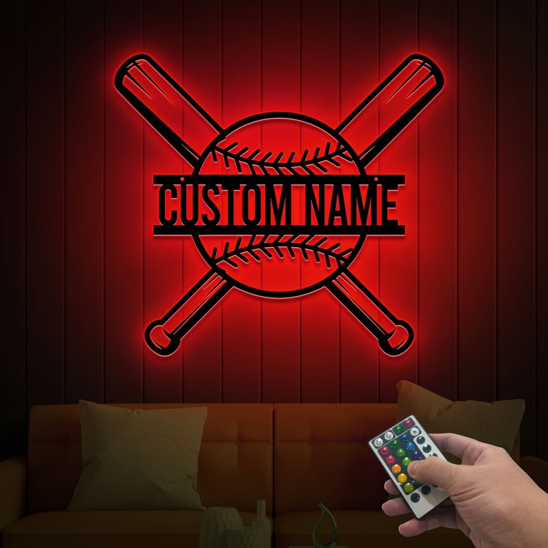 Custom Baseball Bat Metal Sign With LED Lights Baseball Name - Etsy