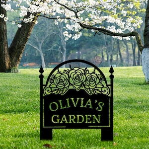Personalized Flowers Garden Stake, Metal Flower Sign, Garden Name Sign ...