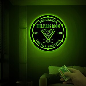 Personalized Billiards Metal Sign With Led Lights, Billiards Room Sign ...