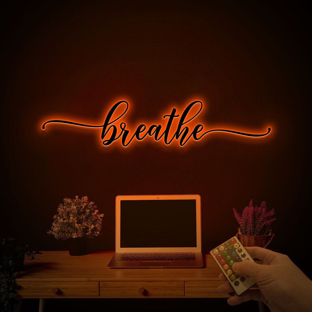 Breathe Metal Wall Art With Led Lights, Breathe Metal Sign, Breathe ...