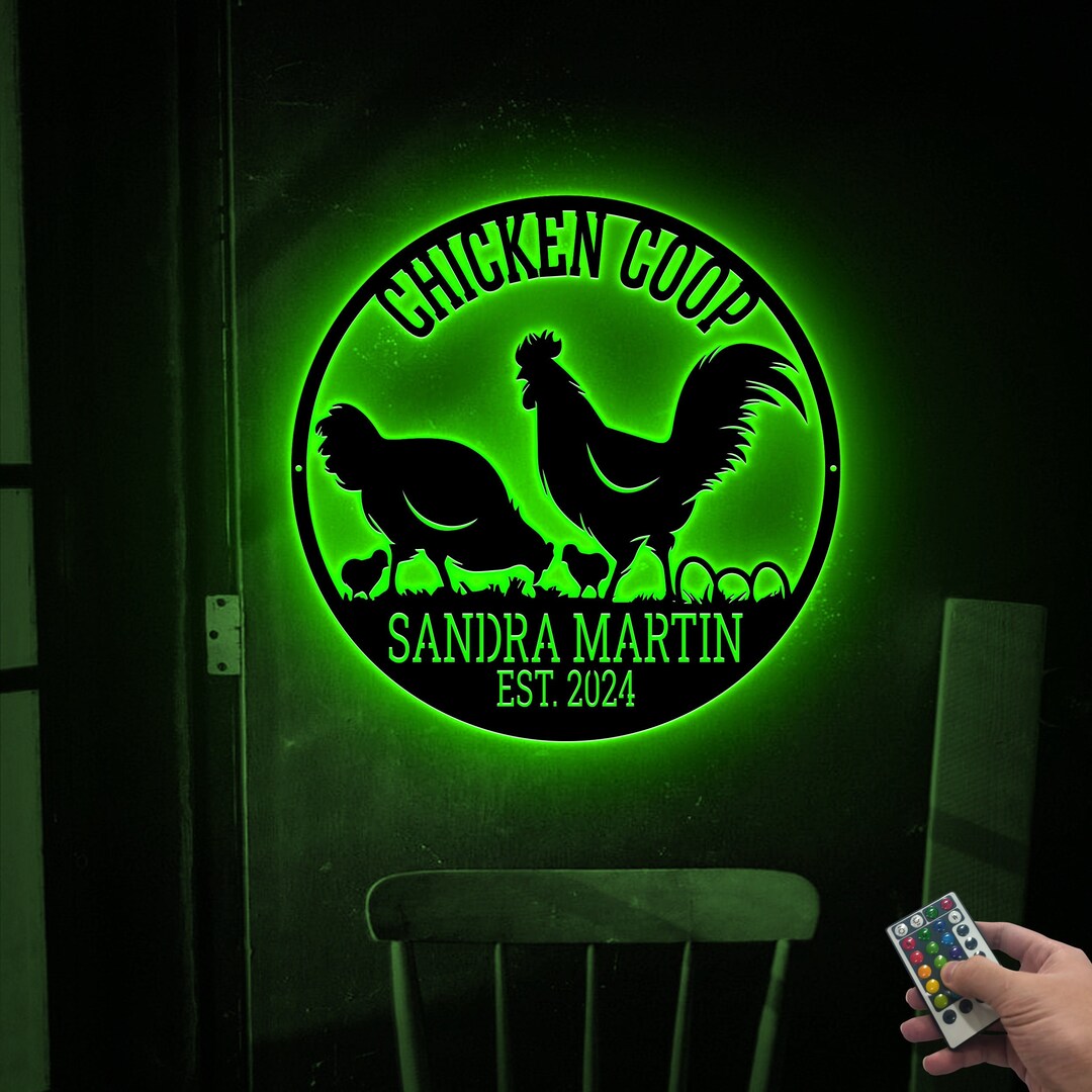 Custom Chicken Farm Metal Sign With Led Lights, Chicken Coop Sign, Hen ...