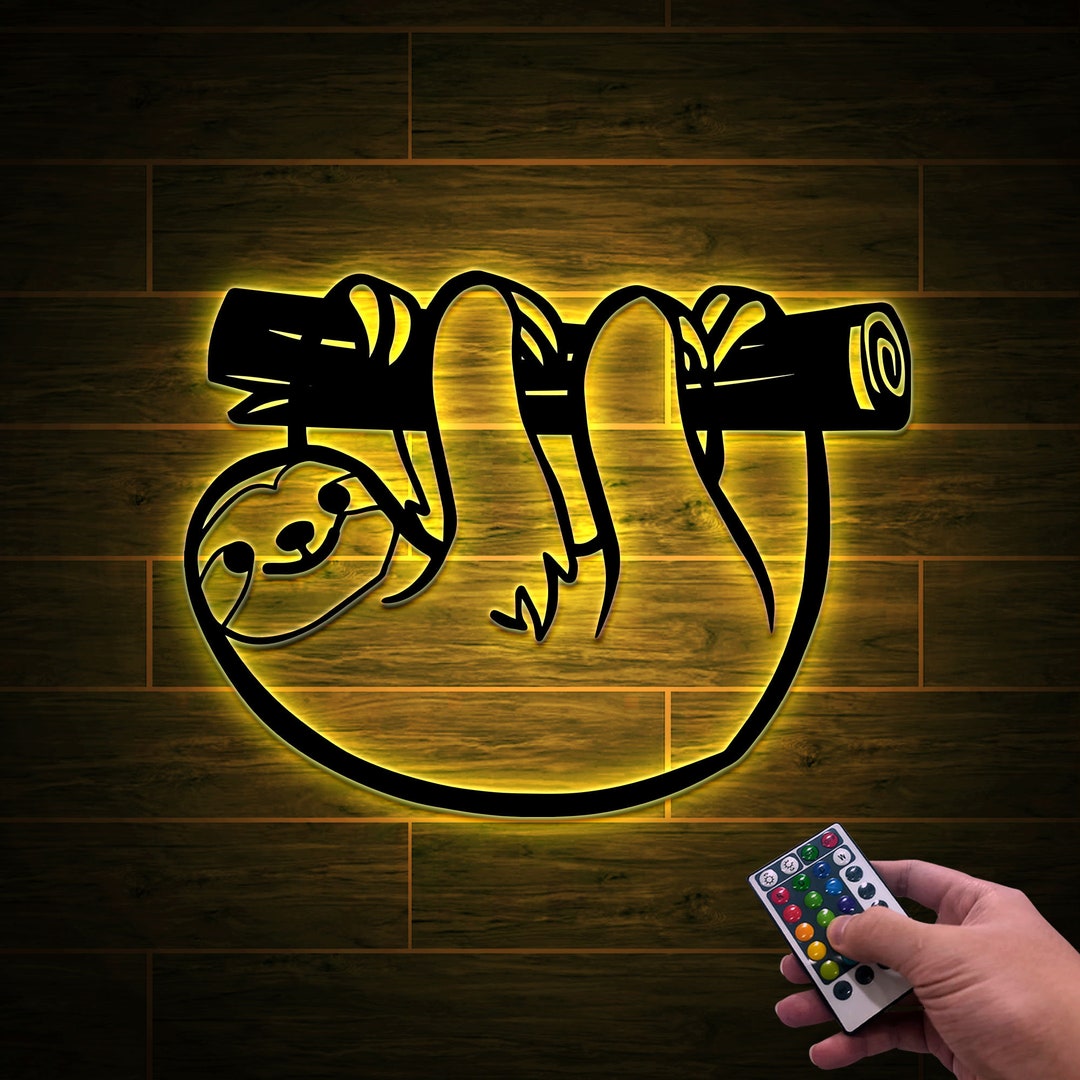 Custom Cute Sloth Metal Sign Wall Art With Led Lights, Sloth Name Kids ...